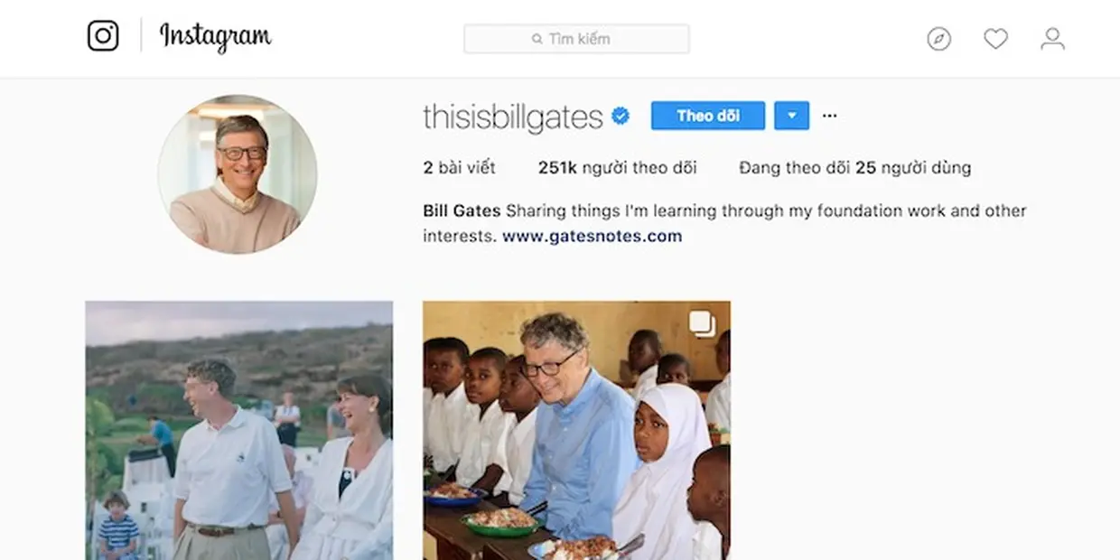 Tài khoản Instagram của Bill Gates sau 5 ngày