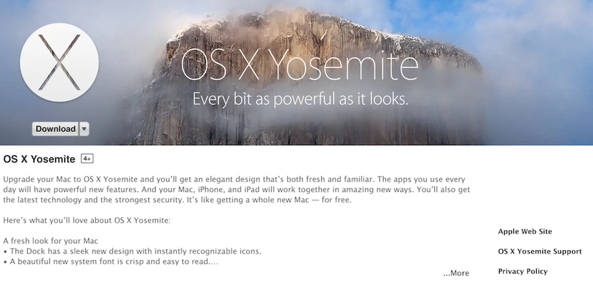 Mac OS X Yosemite đã được tải về miễn phí