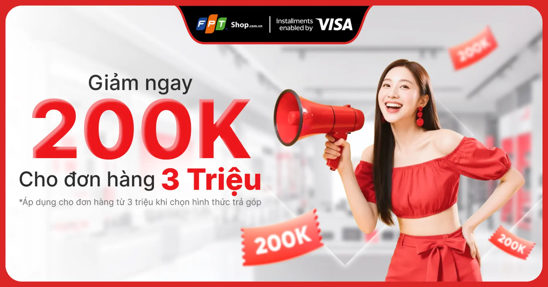 Trả góp Techcombank Mastercard giảm 200K cho đơn hàng từ 3 triệu