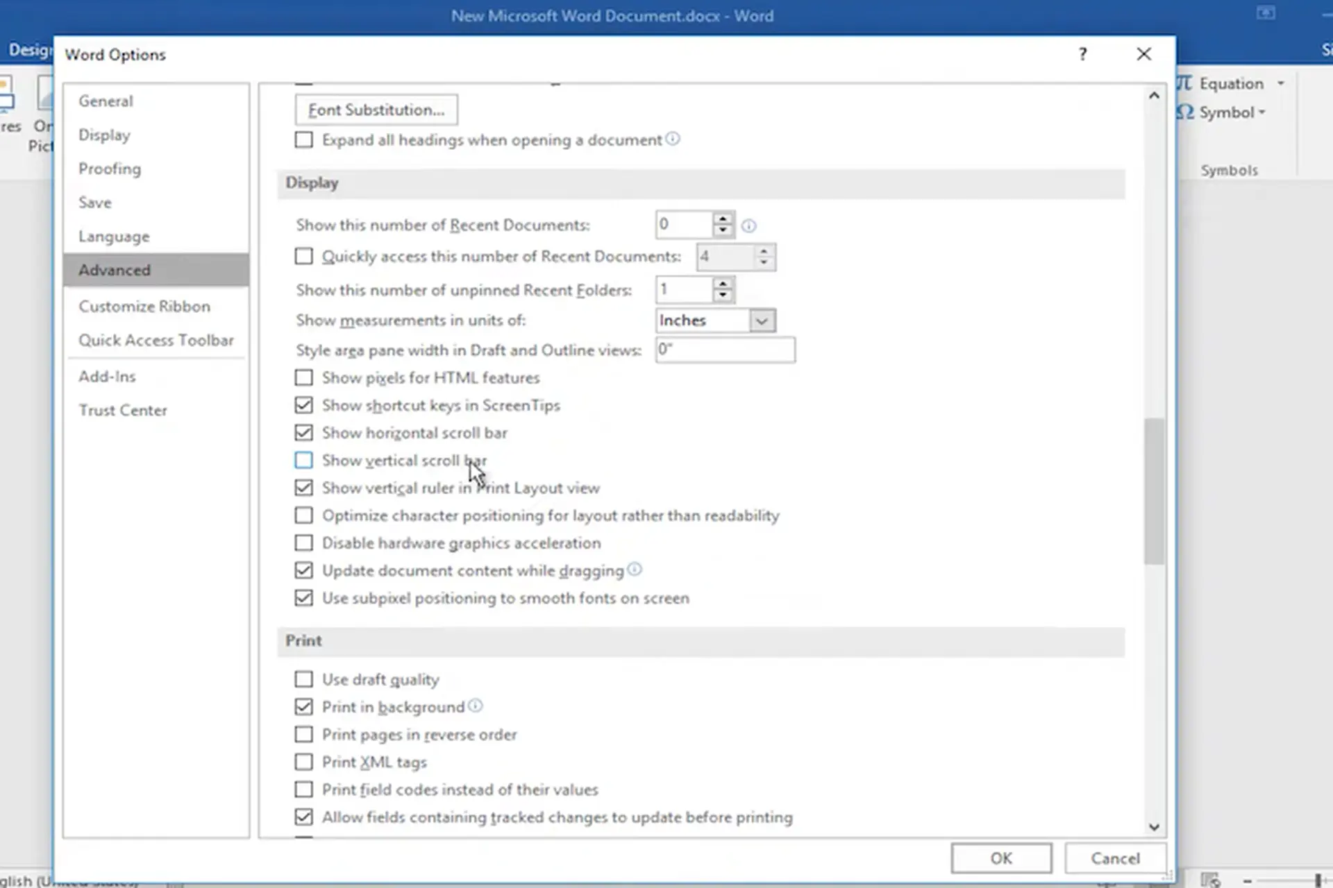 horizontal scroll shape trong word