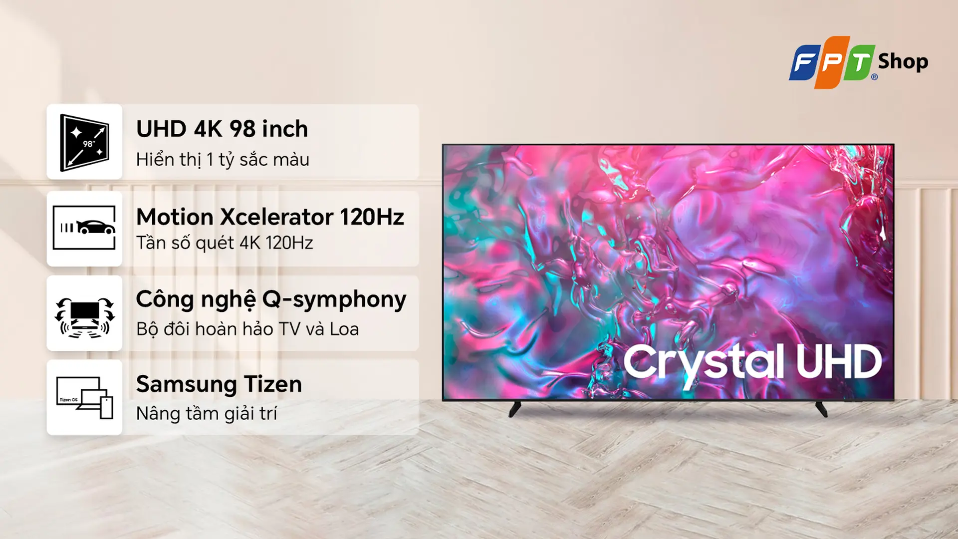 Samsung Smart TV Crystal UHD 98 inch 4K UA98DU9000 chính hãng, giá rẻ