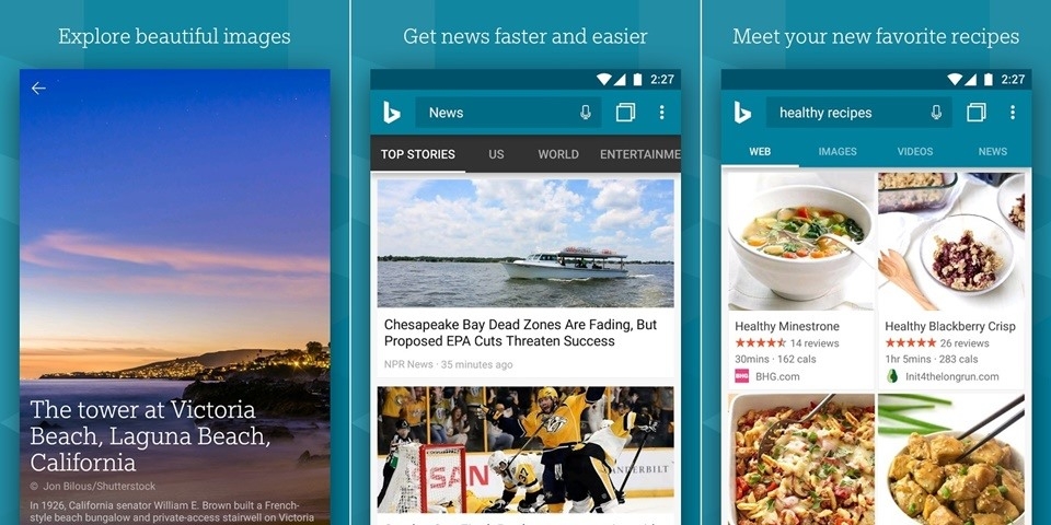 Những hình ảnh về giao diện mới của Bing for Android