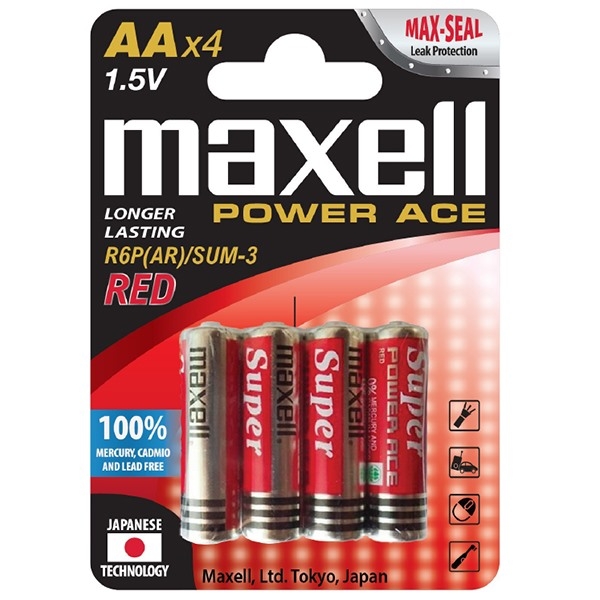 Pin Super Ace AA vỉ 4 viên MAXELL R6PARSUMPRO chính hãng, giá rẻ