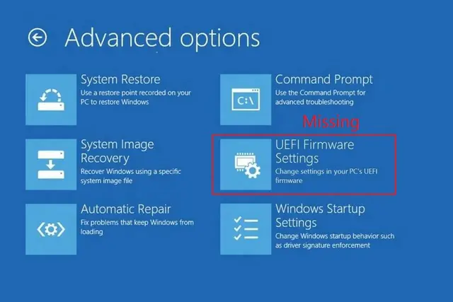 Cách sửa lỗi cài đặt UEFI Firmware Settings thiếu trên Windows 10