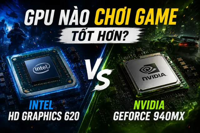 So sánh Intel HD Graphics 620 vs NVIDIA GeForce 940MX chi tiết