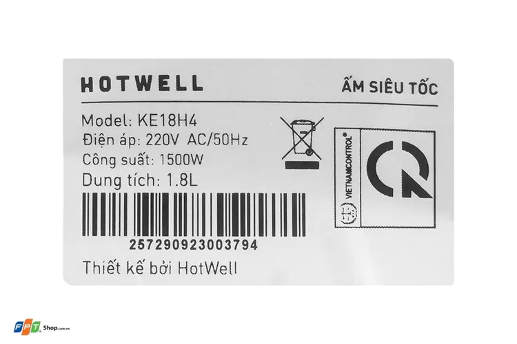 Ấm siêu tốc Hotwell KE18H4 dung tích 1.8L - Giá tốt, bền
