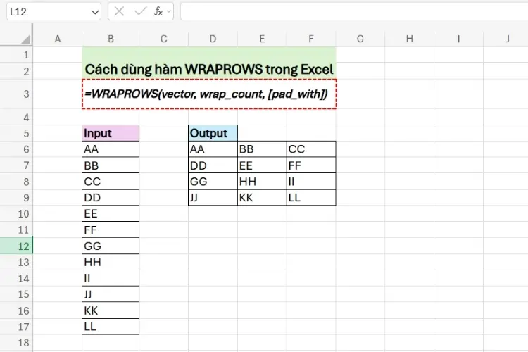 Hướng dẫn chi tiết cách dùng hàm WRAPROWS trong Excel đơn giản