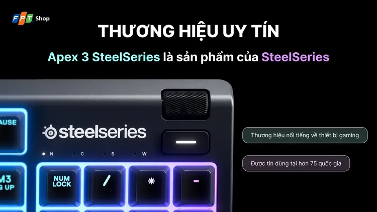 Bàn phím cơ gaming có dây Apex 3 SteelSeries chính hãng, giá rẻ
