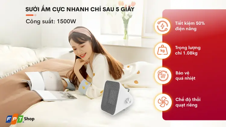 Quạt sưởi gốm Fujihome FH1100 1500W | Làm ấm nhanh, giá rẻ