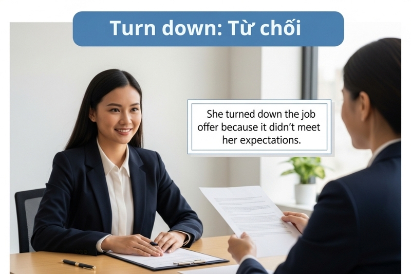 Turn down là gì? Tìm hiểu cách dùng chuẩn trong giao tiếp và các nghĩa ...