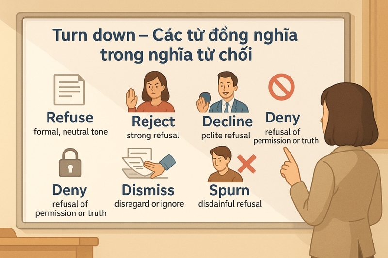 Turn down là gì? Tìm hiểu cách dùng chuẩn trong giao tiếp và các nghĩa ...