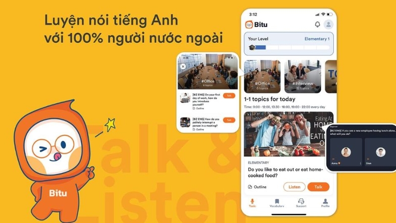 Bitu - App nâng trình nói tiếng Anh và cải thiện giao tiếp