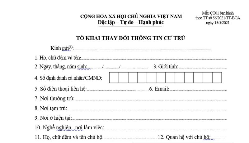 Hướng dẫn chi tiết điền mẫu CT01 thay đổi thông tin cư trú 2025