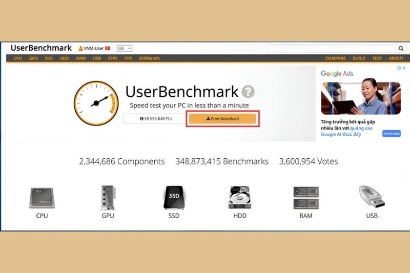 Đánh giá hiệu suất máy tính dễ dàng với UserBenchmark miễn phí