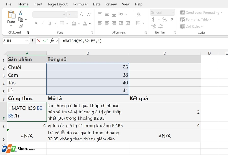 Hàm MATCH trong Excel: Cách tìm vị trí giá trị trong bảng dữ liệu