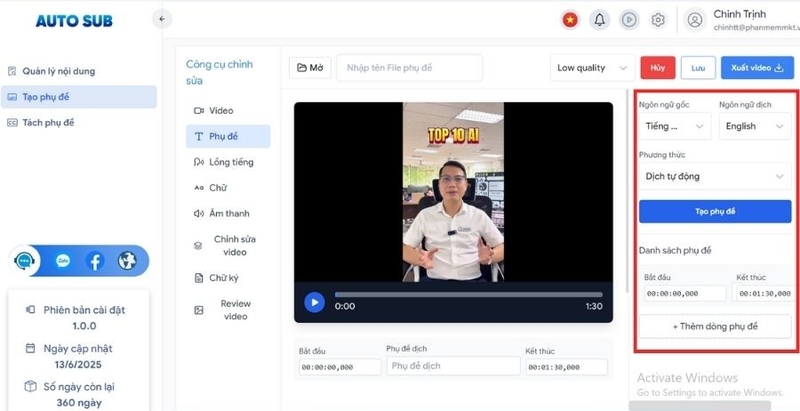 Tải AutoSub: Ứng dụng tạo phụ đề tự động cho video, làm sub phim