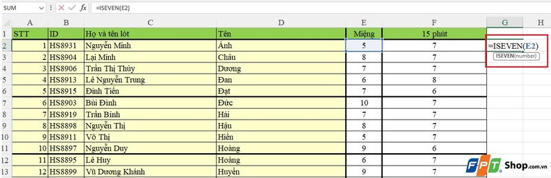 Cách dùng hàm ISEVEN và ISODD trong Excel để kiểm tra chẵn lẻ