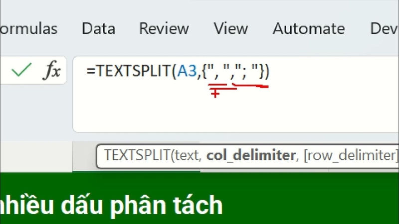 Cách dùng hàm TEXTSPLIT trong Excel để phân tách văn bản