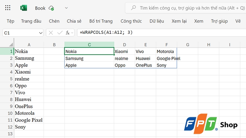 Cách dùng hàm WRAPCOLS trong Excel hiệu quả cho người mới