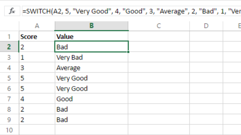 Cách sử dụng hàm SWITCH trong Excel chi tiết và dễ hiểu