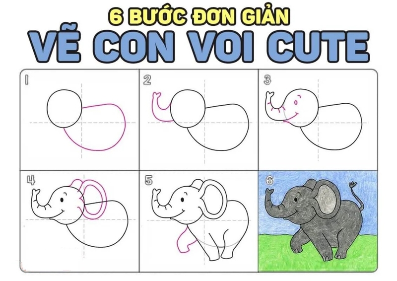 Hướng dẫn cách vẽ con voi với những nét vẽ đơn giản dễ vẽ nhất