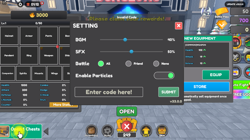 Nâng cấp trang bị với code Chest Hero Simulator mới nhất 2025