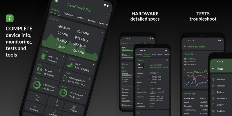 DevCheck Device & System Info - App theo dõi phần cứng Android
