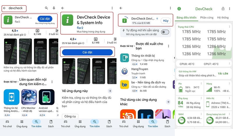 DevCheck Device & System Info - App theo dõi phần cứng Android