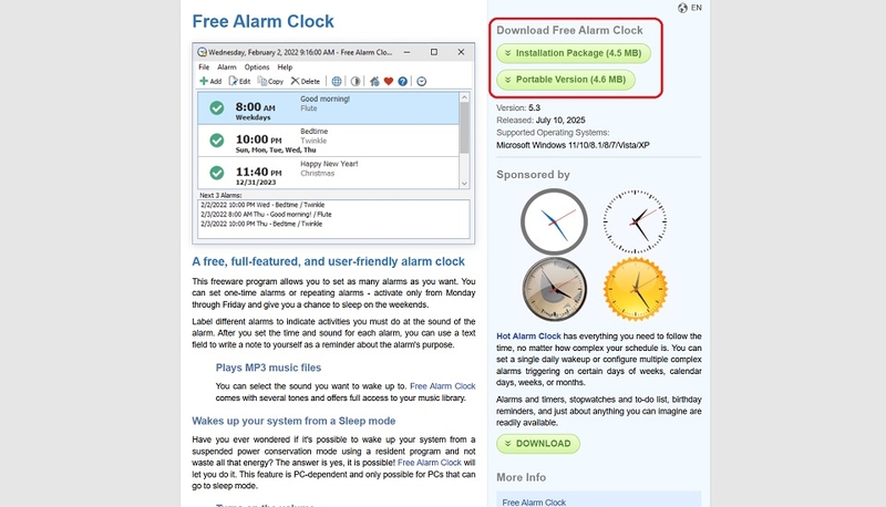 Tải về Free Alarm Clock - Công cụ báo thức miễn phí tối ưu