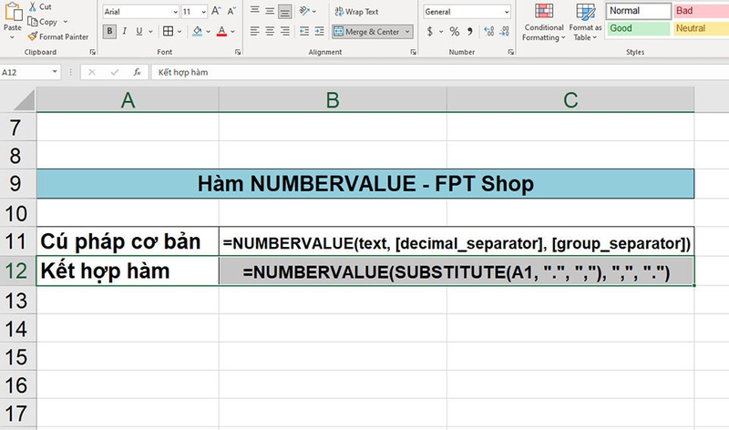 Cách sử dụng hàm NUMBERVALUE trong Excel để xử lý dữ liệu hiệu quả
