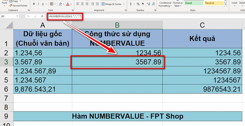Cách sử dụng hàm NUMBERVALUE trong Excel để xử lý dữ liệu hiệu quả