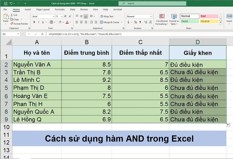 Cách sử dụng hàm AND trong Excel sao cho tối ưu hiệu quả nhất
