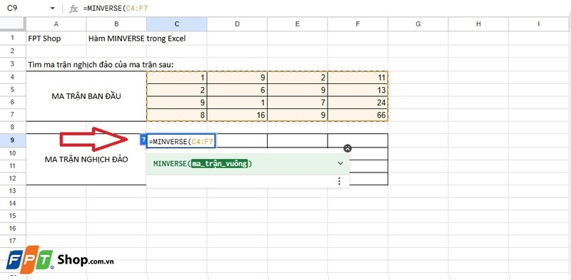 Hướng dẫn cách sử dụng hàm MINVERSE trong Excel bạn nên biết