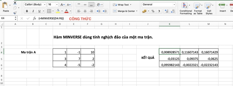 Hướng dẫn cách sử dụng hàm MINVERSE trong Excel bạn nên biết