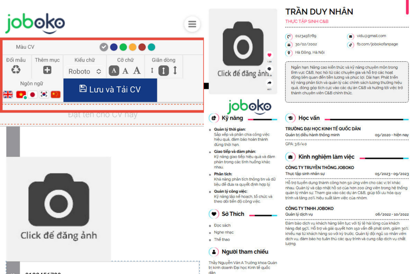 Joboko CV: Công cụ sáng tạo CV đẹp, chuyên nghiệp và nhanh chóng