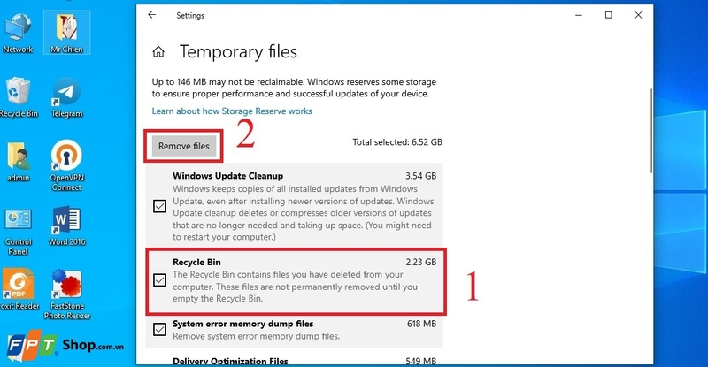 Sửa lỗi không xóa được file trong thùng rác trên Windows 10