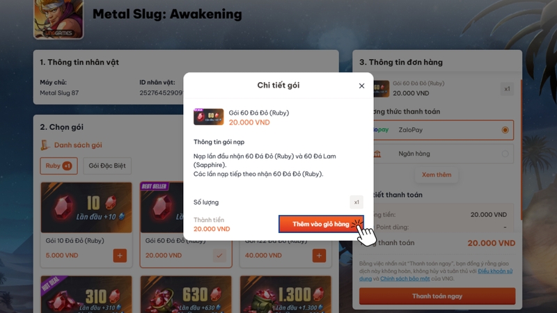 Hướng dẫn cách nạp game Metal Slug: Awakening đơn giản nhất 2025