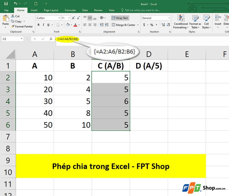 Cách sử dụng phép chia trong Excel để xử lý dữ liệu hiệu quả