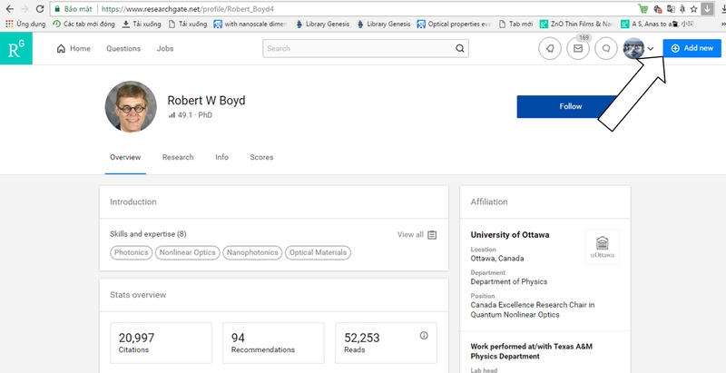Tải ResearchGate: Mạng xã hội tri thức dành cho giới nghiên cứu
