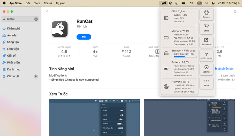 RunCat là gì? Ứng dụng theo dõi CPU trên macOS siêu dễ thương