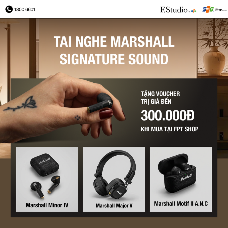 Tặng voucher đến 300.000đ khi mua tai nghe Marshall
