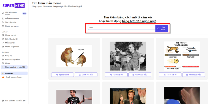 Cách tìm meme bằng AI thông qua công cụ Super Meme cực dễ dàng