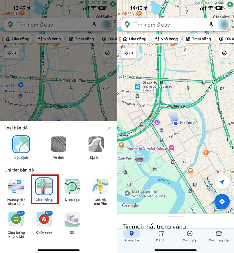 Cách xem tình trạng kẹt xe trên Google Maps trên điện thoại và máy tính ...