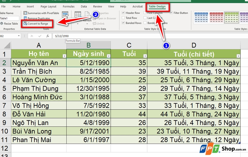 Cách xóa định dạng bảng trong Excel mà không làm mất dữ liệu