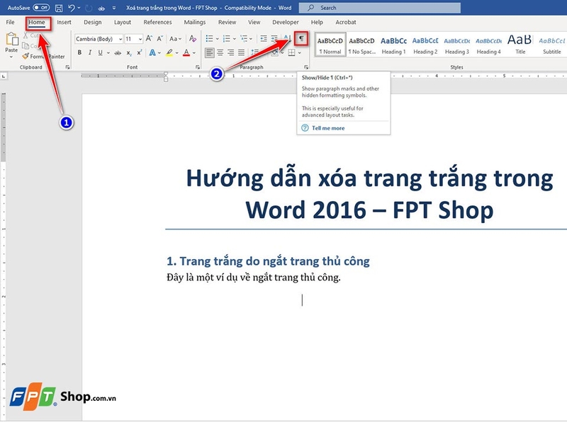 Cách xóa trang trắng trong Word 2016 giúp tài liệu chuyên nghiệp hơn