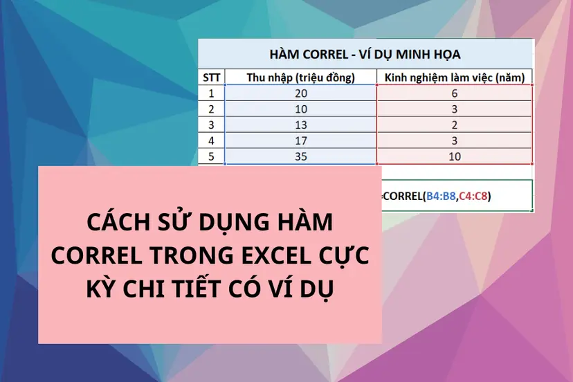 Cách sử dụng hàm CORREL tính hệ số tương quan giữa 2 tập dữ liệu
