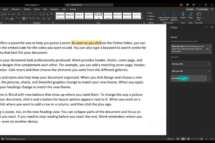Rewrite là gì trong Word? Cách sử dụng Rewrite Suggestions