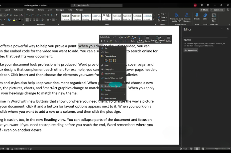 Rewrite là gì trong Word? Cách sử dụng Rewrite Suggestions