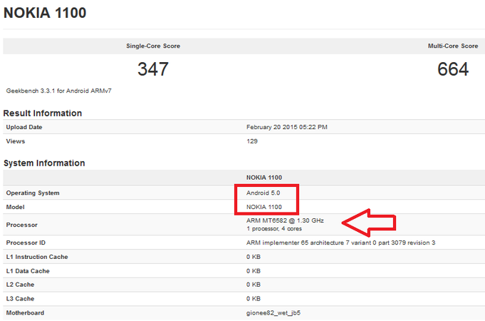 Nokia 1100 chạy hệ điều hành Android 5.0 Lollipop sẽ được ra mắt vào ...