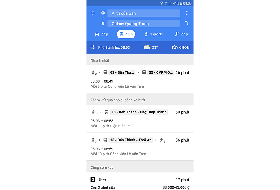 Hướng dẫn tìm tuyến xe buýt bằng Google Maps